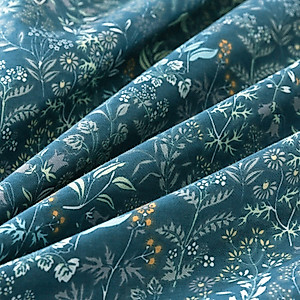 EAVD Garden Style Botanical Floral Duvet Cover Twin Soft 100% Cotton Yellow Floral Leaves Pattern Bedding Set with 2 Pillowcases Reversible Girld Plaid Duvet Cover with Zipper Closure