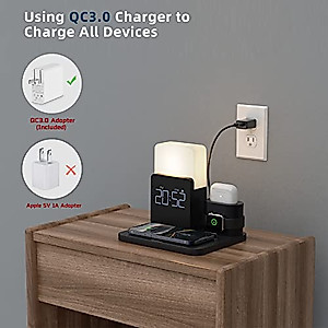 Wireless Charger,3 in 1 Fast Charging Station with Digital Alarm Clock and Night Light,Compatible for iPhone 13/13 Pro/12/12Pro Max/11 Series/XS Mas/XR/XS/8/8 Plus/iwatch/AirPods/Samsung Galaxy