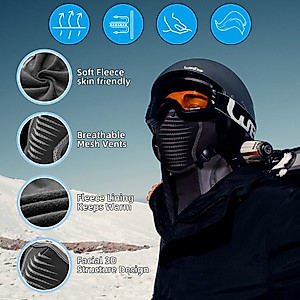 ROCKBROS Ski Mask Cold Weather Balaclava Windproof Fleece Thermal Face Mask Men Women Winter Neck Gaiter Motorcycle Riding Grey Black