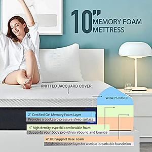 Molblly 10 Inches King Size Mattress, Gel Memory Foam Mattress in a Box, Back Pain Relief ＆ Cool Bed, 10-Year Support Mattress, Fiberglass Free, Ultimate Motion Isolation, Premium King Bed