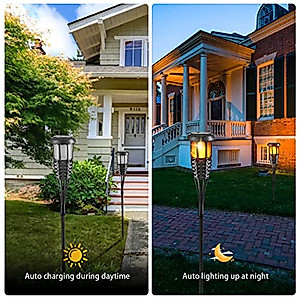 Solar Torch Light with Flickering Flame, 4 Pack Waterproof Bamboo Torches Hand-Woven Rattan Solar Tiki Torches for Outside Patio Yard Garden Lawn (Black-4 Pack)