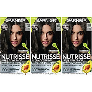 Garnier Hair Color Nutrisse Ultra Coverage Nourishing Creme, 200 Deep Soft Black (Black Sesame) Permanent Hair Dye, 3 Count (Packaging May Vary)