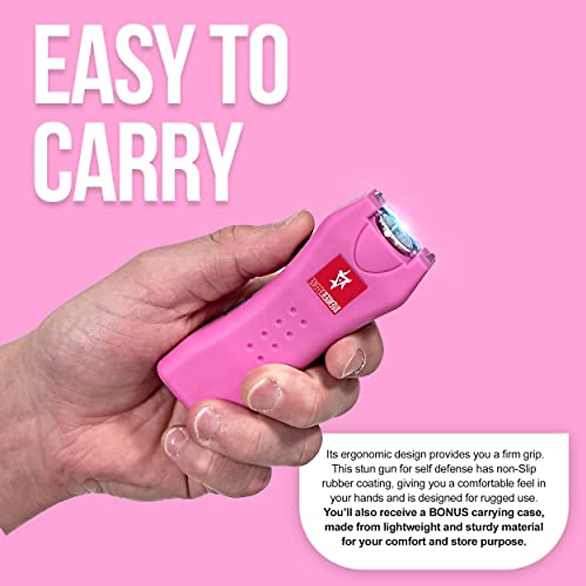Avenger Defense Portable Stun Gun Mini for Women - Rechargeable Self Defense Flashlight Device (Orchid Pink, Plastic)