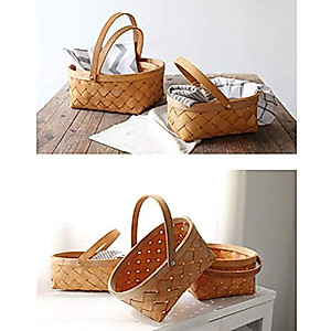 WINOMO Wooden Handmade Rattan Storage Basket Storage Container Houseware Storage Basket Woven Storage Basket with Handle