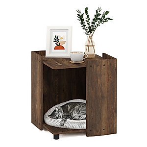 Furinno Peli Cat Litter Box Enclosure, Small, Columbia Walnut