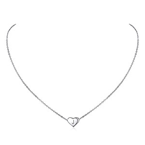 ChicSilver Initial necklaces for Women 925 Sterling Silver Small Heart Necklace Alphabet Letter J Necklace for Women - 16"+2"