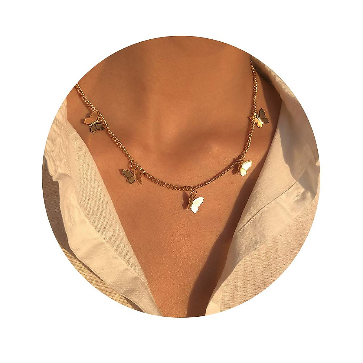 Ldurian Dainty Necklace, Layered Necklaces for Women, 14K Butterfly Choker Layering Chokers for Women, Dainty Butterfly Stack Jewelry