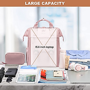 LOVEVOOK Laptop Backpack for Women Work Travel Commuter Backpack College Business Computer Bag Teacher Doctor Nurse Bags Laptop Bag Purse, 15.6 Inch, Pink-pink