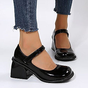 Leisure Women Artificial Leather Solid Color Autumn Thick Sole Square Heels Slip On Lazy People Round Toe Shoes Shoes Women Casual Dress Black