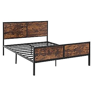 VASAGLE Queen Size Metal Bed Frame with Headboard, Footboard, No Box Spring Needed, Platform Bed, Under-Bed Storage, Industrial Style, Rustic Brown and Black URMB001B01