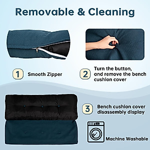 ROFIEJOX Bench Cushion 36 Inch - Sackcloth Fabric, High-Density Foam, Non-Slip Bottom, Soft Durable Indoor Tufted Long Seat Cushion for Window Garden Furniture (Navy Blue, 36x14x4 Inch)