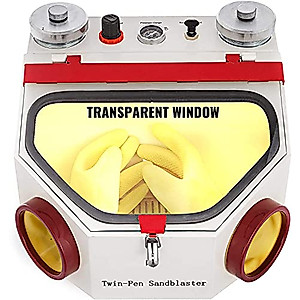 EustomA Twin Double Pen Fine Sandblaster Lab Equipment 50W Sand Blaster Unit with LED Lamp（Metal Bottles）