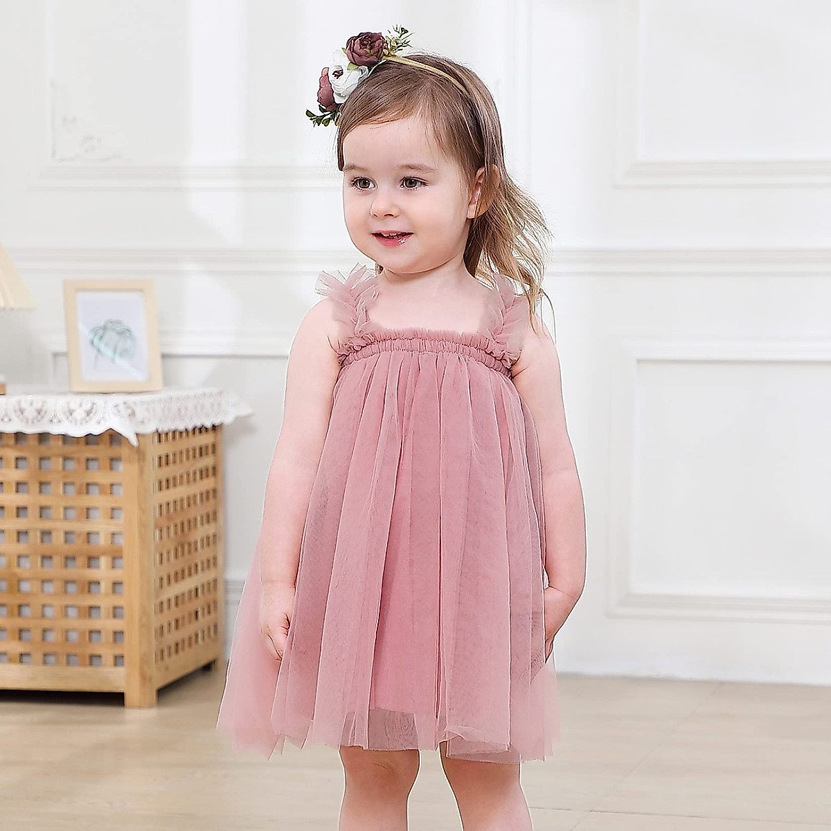Century Star Baby Girl Dresses First Birthday Outfit Girl 1st Birthday Girl Outfit Baptism Toddler Flower Dress Half Birthday Outfit Easter Tulle Tutu Infant Gifts 12-18 Months A Dusty Rose