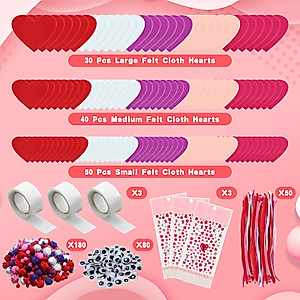 436 Pieces Valentine's Day Felt Heart Craft Kit Assorted DIY Heart Ornaments Decorations with Pom-poms Cleaners Googly Eyes Gem Sticker Craft Supply for DIY Craft Party Favor Scrapbook Decor