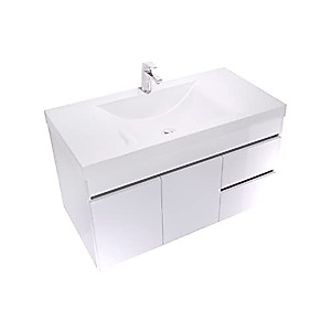 Lift Bridge Kitchen & Bath Assembled Wall-Mount Floating Bathroom Vanity with White Cultured Marble Top Sink Set, 37 in. W x 19 in. D x 29 in. H in White with Viteli + Siena Top