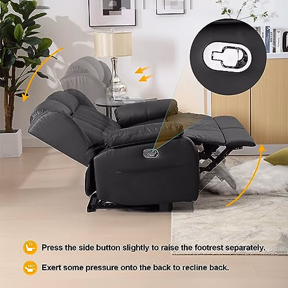 AHMED RV Loveseat Recliner Sofa, Faux Leather Home Theater Seating with Removable Armrest for Adults, Manual Double Recliner Chair with Cup Holders/Side Pockets for Living Room (Black)