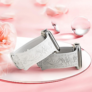 3 Packs Floral Engraved Bands Compatible with Apple Watch Band 40 44 38 42 41 45 46 49mm, Embossed Rose Strap for iWatch Series 10 9 8 7 SE 6 5 4 3 2,38Bwg