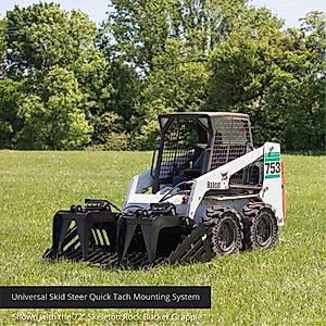 Titan Attachments 82" Skeleton Rock Grapple Rake, Universal Skid Steer Quick Tach, Fine-Grade Open Tine Bottom, Replaceable Cast Bucket Teeth, Reinforced Side Cutters, Universal Landscape Attachment