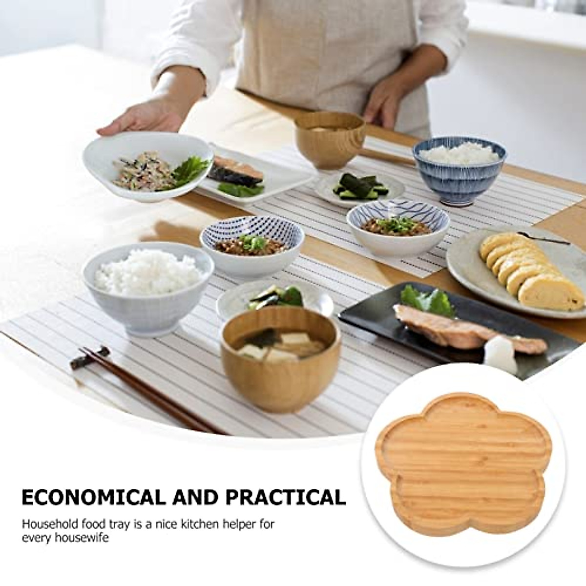 Hemoton Wood Serving Tray Flower Shaped Dessert Plate Food Tray Dinner Plate Serving Platter Appetizer Plates for Steak Fish Seafood Cooking Baking Yellow