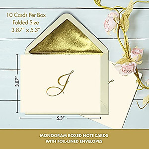Designer Greetings Monogram Boxed Note Cards, Personalized Stationery Set (10 Count), Letter J