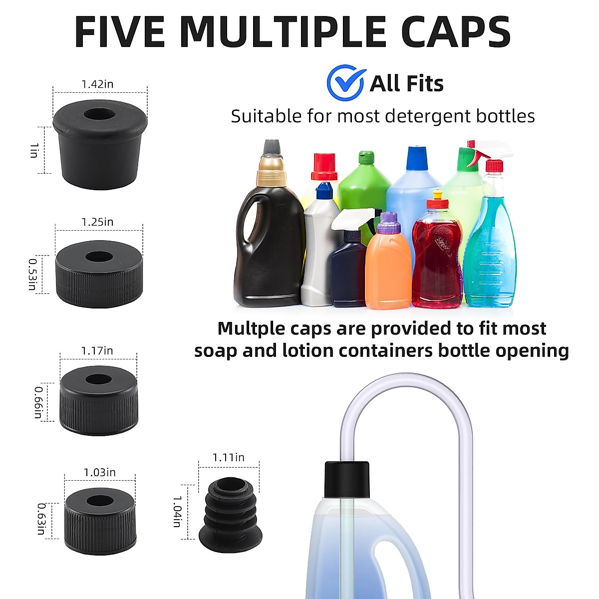 Sink Soap Dispenser Extension Tube Kit, 47" Under Counter Gappo Soap Dispenser Tube with Upgraded Metal Check Valve for Kitchen Sink, Never Fill The Little Bottle Again White