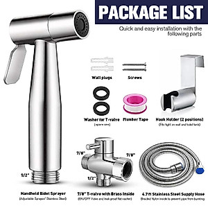 New Version Handheld Bidet Sprayer for Toilet, Premium Stainless Steel Bathroom Bidet Sprayer Set, Baby Cloth Diaper Sprayer with Superior Complete Bidet Spray Hoses Kit, Support Wall or Toilet Mount