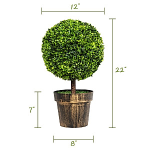 Goplus 22" Tall Artificial Boxwood Topiary Ball Tree, 2 Pack Faux Round Shrubs Bushes Decoration, Fake Potted Plants for Front Porch Indoor Outdoor Home Decor