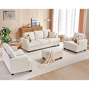 papababe Sofa, 3 Seater Modern Couches with Extra Deep Seats, 89 Inch Wide Comfy Couches for Living Room (Chenille, Beige)
