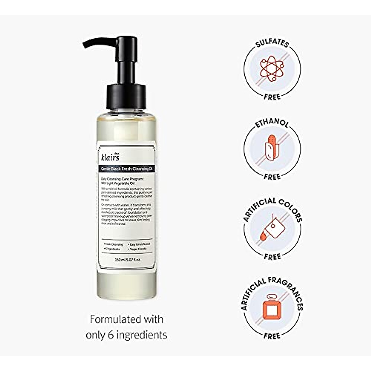 DearKlairs] Gentle Black Fresh Cleansing Oil, a light and spreadable texture, only 6 ingredients (5.07 Fl Oz)