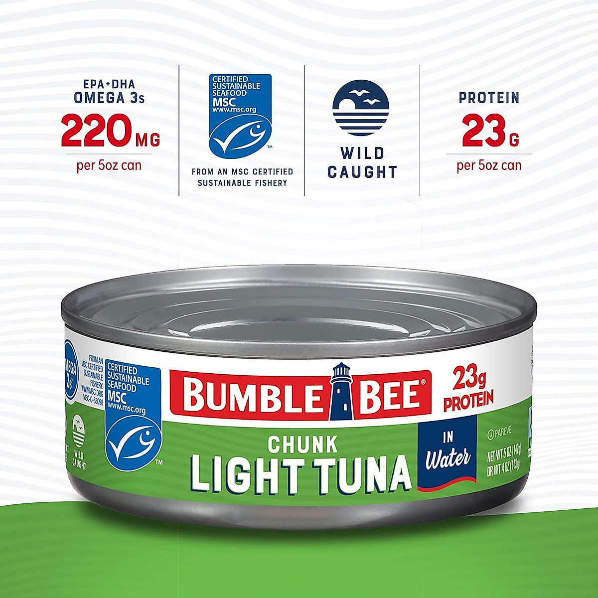 Bumble Bee Chunk Light Tuna In Water, 5 oz Cans (Pack of 10) - Wild Caught Skipjack Tuna - 23g Protein Per Serving - MSC Certified Sustainable Seafood, Non-GMO, Gluten Free, Kosher