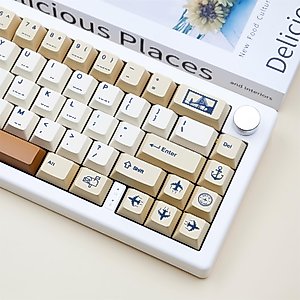 ZMX PBT Retro Keycaps,Cherry Profile Thick Dye-Sub Keycaps Set Full 143 Keys Custom Keycap for ISO ANSI 60% 65% 100% TKL Cherry MX Switches Mechanical Gaming Keyboard Vintage Beige Keycaps