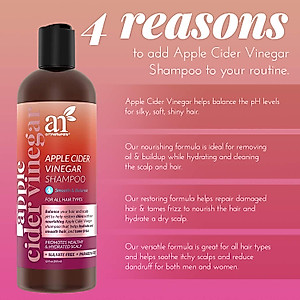 Artnaturals Apple Cider Vinegar Shampoo – (12 Fl Oz / 355ml) – for All Hair Types - Plant Base Blend - Coconut Oil and Vitamin E for Split Ends, Shine, Stronger and Smoother