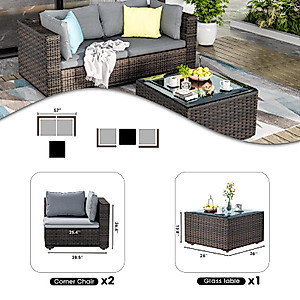 GREZJXC 4 Pieces Outdoor Sectional Patio Furniture Set with Fire Pit Table,PE Rattan Wicker Patio Sectional Conversation Set with Cushions and Glass Coffee Table Grey