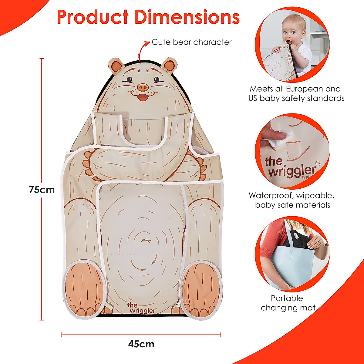 Anti roll Changing mat Baby - The Wriggler Portable Travel pad with Straps