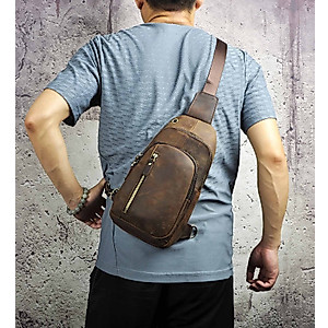 Le'aokuu Men Outdoor Casual Travel Hiking Tea Crossbody Chest Sling Bag Rig One Shoulder Strap Bag Backpack Men Leather