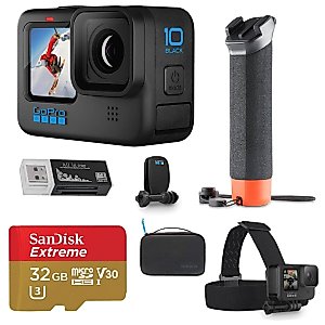 GoPro HERO10 Black, Waterproof Sports and Action Camera Bundle with Adventure Kit, 32GB microSD Card, Card Reader