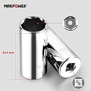 MAXPOWER 3/8-Inch Drive Deep Socket Set, SAE/Inch, 9 Pieces, 6 Point Socket Set, 3/8", 7/16", 1/2", 9/16", 5/8", 11/16", 3/4", 13/16", 7/8"