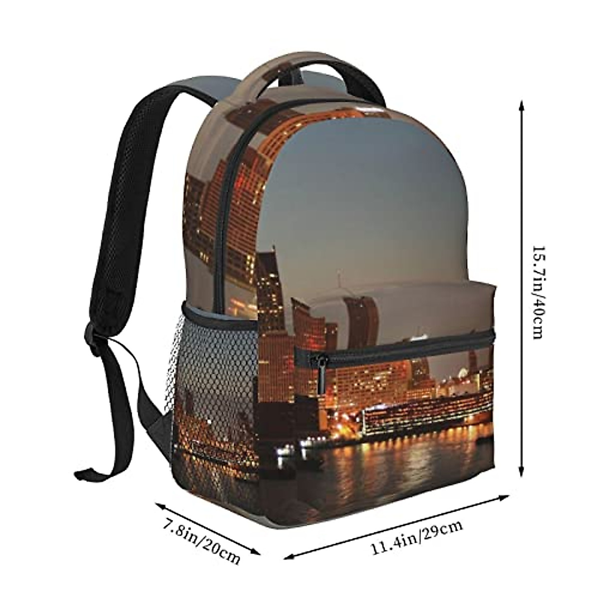 EVANEM Detroit Skyline Printed Laptop Backpack With Side Mesh Pockets Casual Backpack For Man Woman Travel Daypack