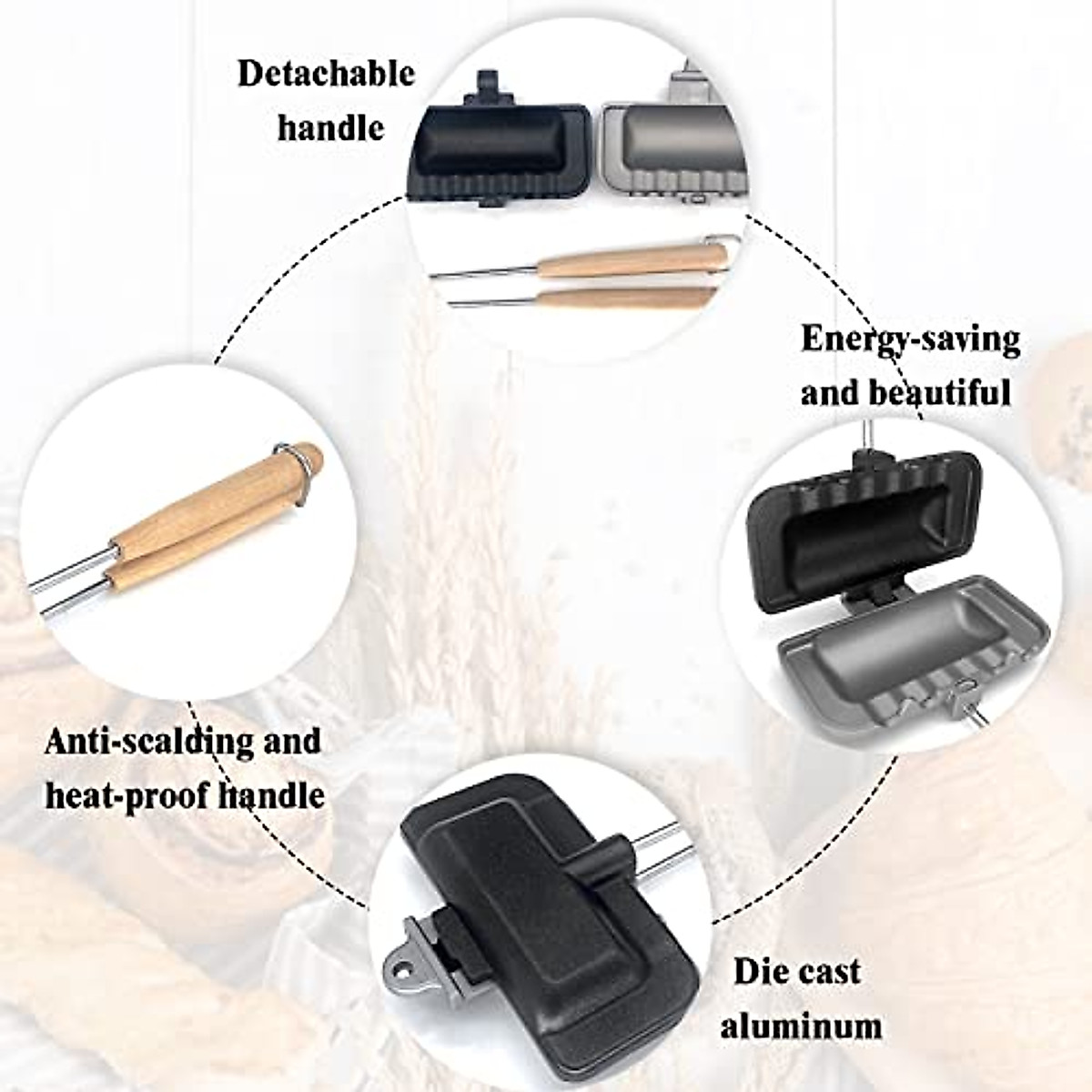 Hot Sandwich Maker Hot Dog Toaster, labato Double-Sided Sandwich Baking Pan Double Sided Frying Pan, Nonstick Sandwich Maker Flip Grill Pan for Breakfast Pancakes, Toast, Omelets (Silver+Black)