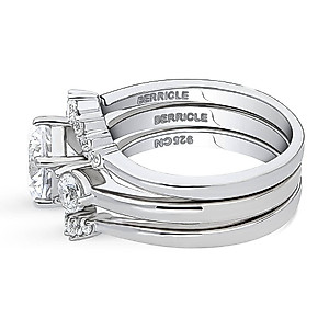 BERRICLE Sterling Silver 3-Stone Wedding Engagement Rings Round Cubic Zirconia CZ 7-Stone Ring Set for Women, Rhodium Plated Size 8
