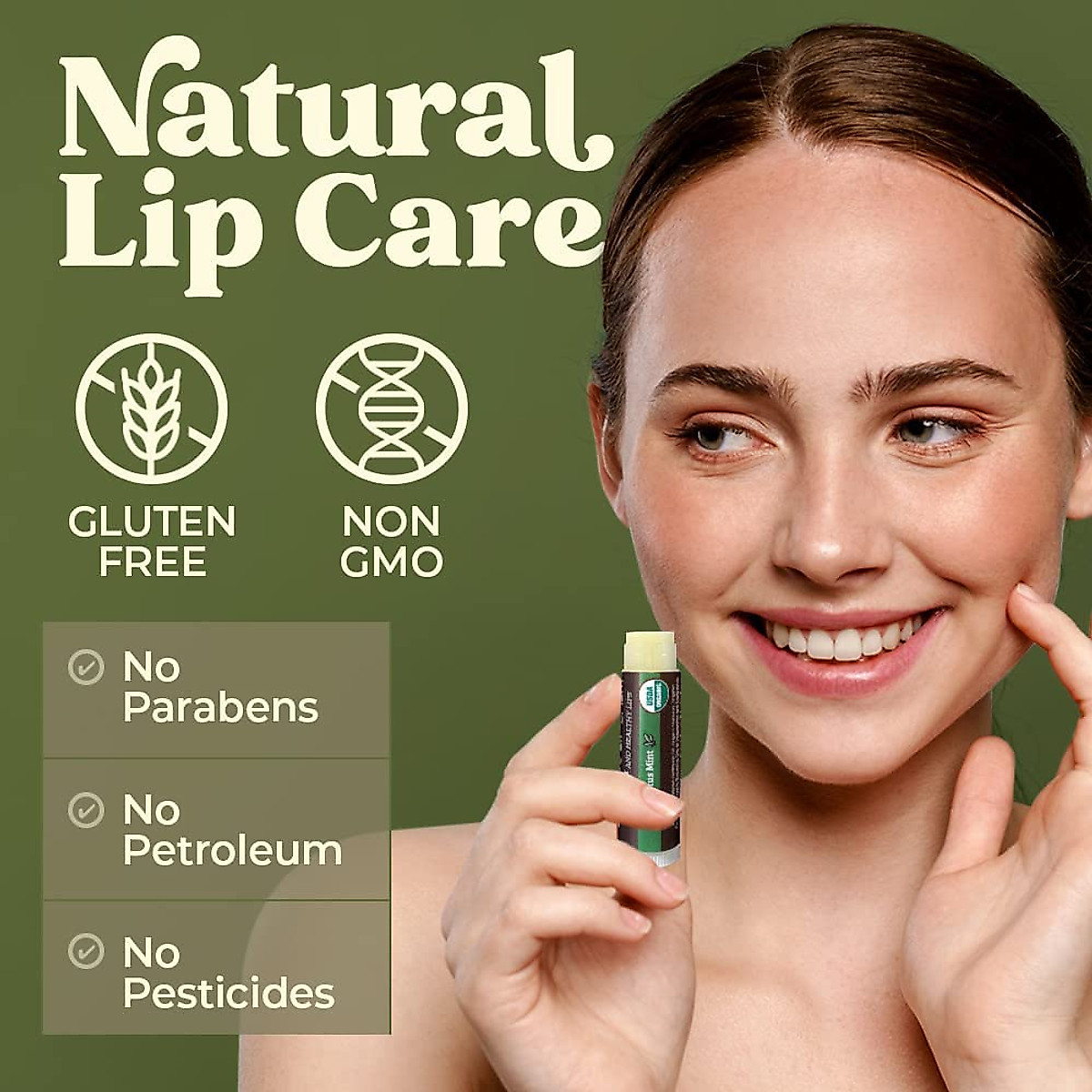 USDA Organic Lip Balm 4-Pack by Earth's Daughter- Eucalyptus Mint Flavor, Beeswax, Coconut Oil, Vitamin E - Best Lip Repair Chapstick for Dry Cracked Lips.