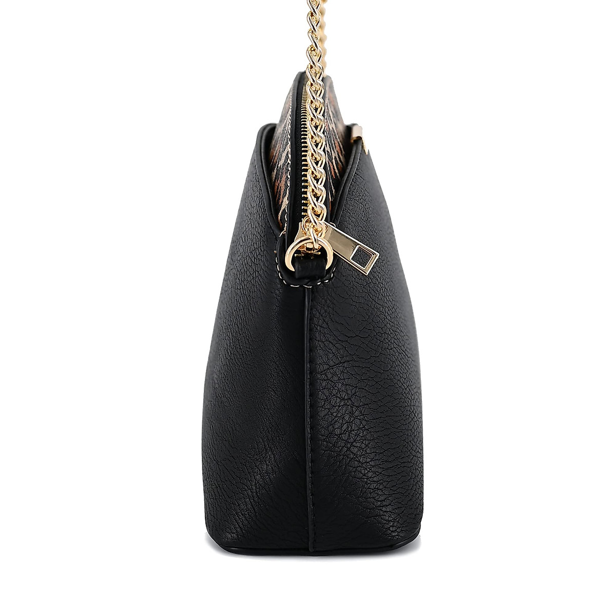 V+BENIE Paisley | Leopard Accent Small Dome Crossbody Bag with Chain Strap Small Purse Handbags for Women, Black