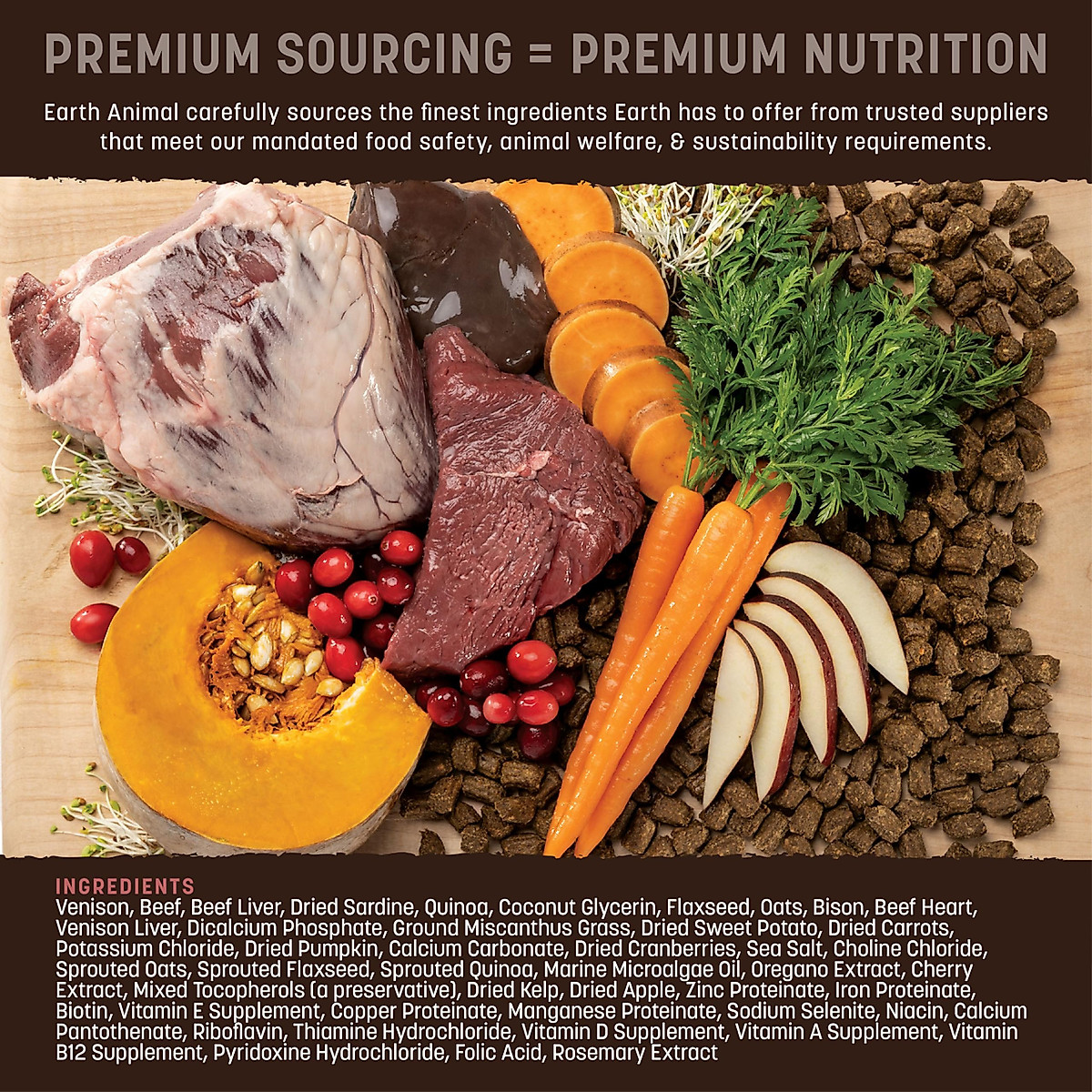 Earth Animal Wisdom Air Dried Dog Food | from The Land Recipe Premium Natural Dog Food | Venison, Beef, Bison | All Breeds & Ages | Made in The USA | 2 Pound Bag