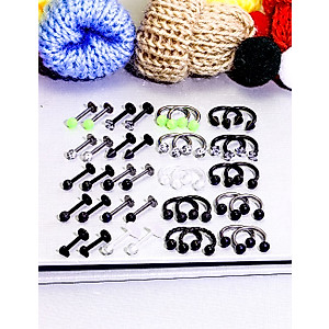 Prjndjw 16g Lip Rings Stainless Steel Horseshoe Labret Monroe Lip Rings Nail Tragus Helix Earrings Studs Ring Medusa Piercing Jewelry 8mm 40 Pcs Glow in the Dark Black