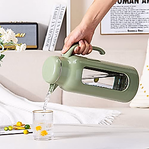 Delove 85oz/2.5 Liter Glass Water Pitcher with Lid and Shatterproof Shell - Iced Tea Pitcher&Carafe - Heat Resistant Glass Jug Water Carafe with Handle for Juice, Cold or Hot Beverages -Green