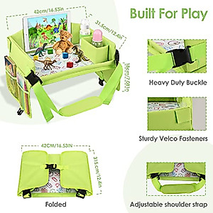 Zooawa Kids Travel Tray, Car Seat Tray for Kids Toddlers Car Seat, Toddler Car Seat Lap Tray, Road Trip Essentials Activity Table, Carseat Table Tray for 36M+ Kids Road Trip Activities, Green