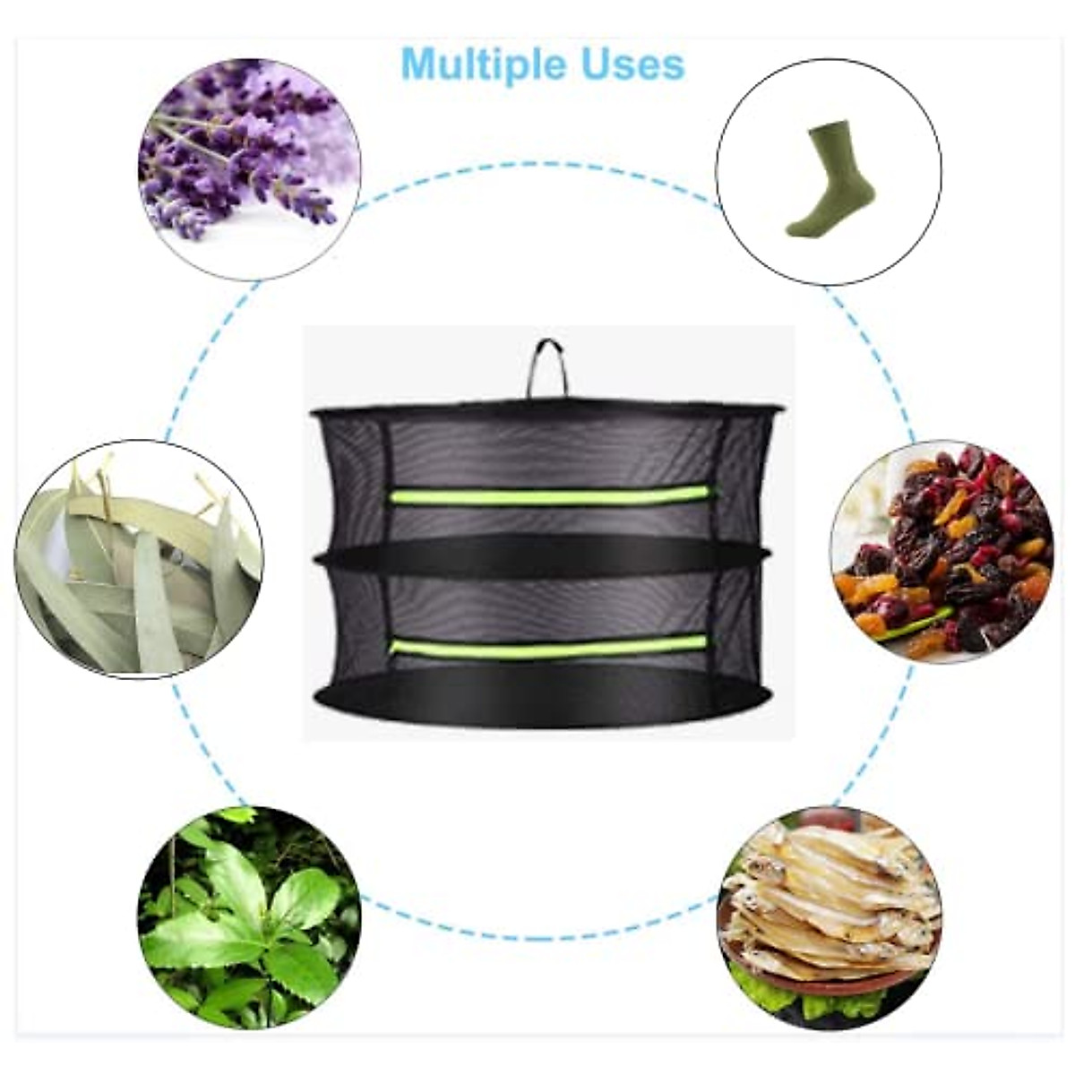 YOLUXZM Herb Drying Rack with Zipper mesh Hanging, herb Drying mesh for Drying Herbs, Buds, Flowers, Food, Meat, Fruit and Tea with Hook(2-Layer)