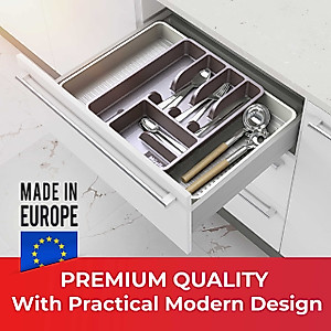 Mueller Large Flatware Kitchen Drawer Organizer, Expandable 19.7" x 15" Silverware Organizer, 6 Compartments, Heavy-Duty, Cutlery Tray for Utensils or Stuff, Dining Room, Living Room, Beige Mocha