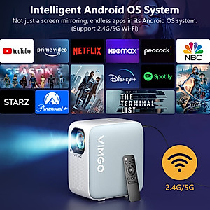 Projector with WiFi and Bluetooth, Native 1080P Portable Projector 4K Supported 120" Display for Home Outdoor, LED Smart Movie Projector Compatible with iOS/Android/PS5/TV Stick/Xbox