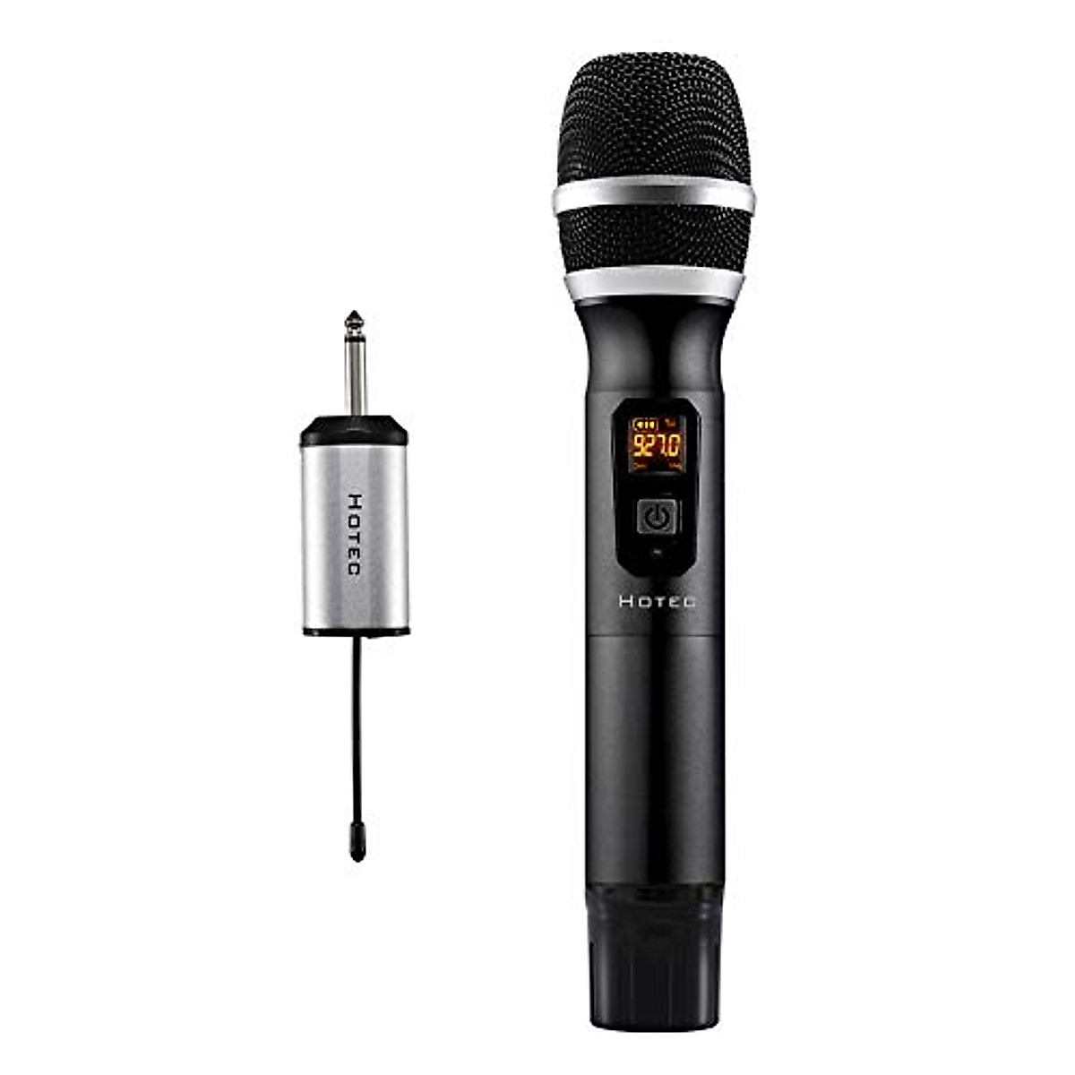 HOTEC 25 Channel UHF Handheld Wireless Microphone with Mini Portable Receiver 1/4" Output, for Church/Home Party/Karaoke/Business Meeting/Phone Recording (Black)